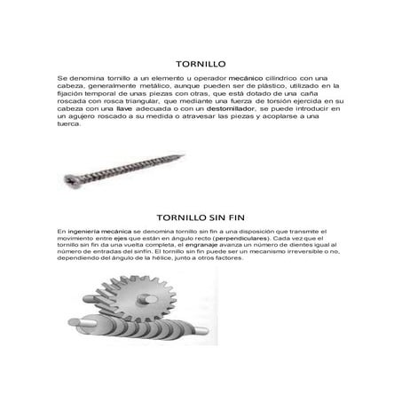 Tornillos y tornillo sin fin | PPTX