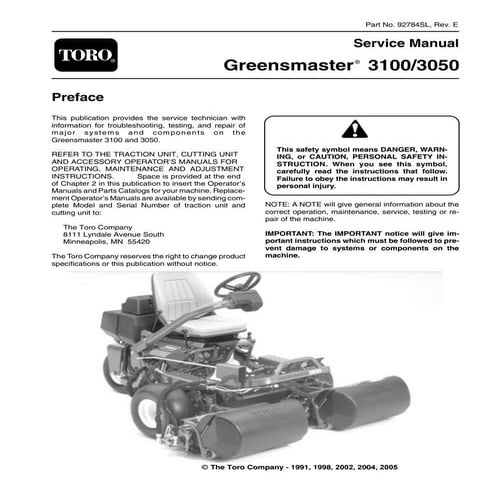 Toro greensmaster 1000 service repair manual | PDF