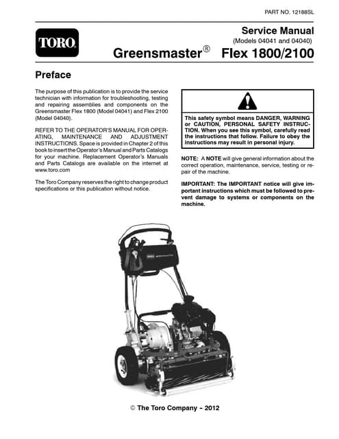 Toro reelmaster 6700 d (peugeot engine) mower service repair manual | PDF