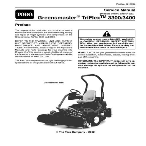 Toro greensmaster tri flex 3400 service repair manual | PDF
