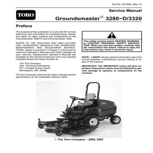 Toro groundsmaster 3280 d service repair manual | PDF