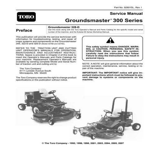 Toro groundsmaster 345 mower service repair manual | PDF