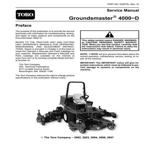 Toro groundsmaster 4000 d (model 30448) service repair manual | PDF