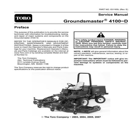 Toro groundsmaster 4100 d service repair manual | PDF