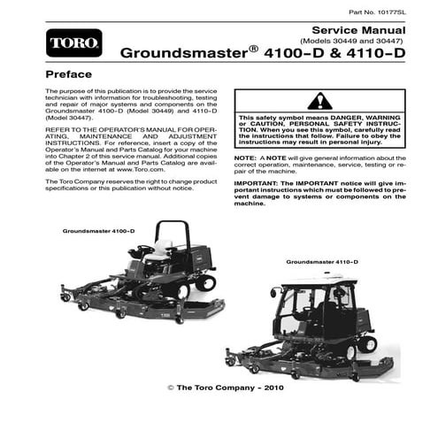 Toro groundsmaster 4110 d (model 30447) service repair manual | PDF