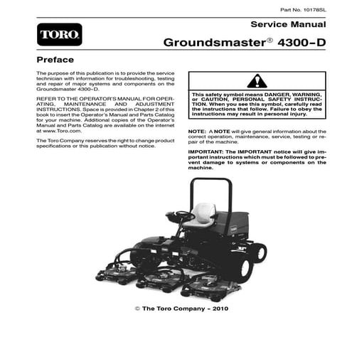 Toro groundsmaster 4300 d service repair manual | PDF