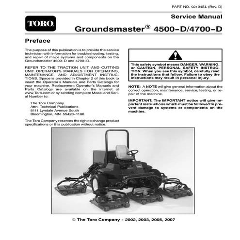 Toro groundsmaster 4500 d service repair manual | PDF