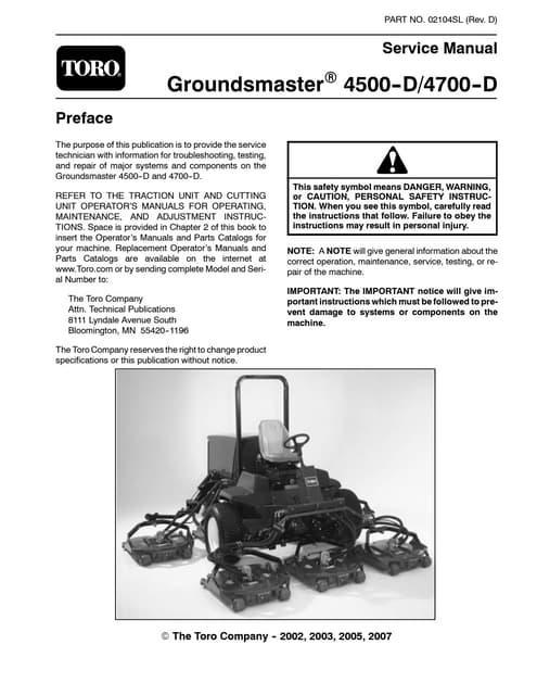 Toro groundsmaster 4000 d service repair manual | PDF | Commercial ...