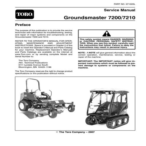 Toro groundsmaster 7210 service repair manual | PDF