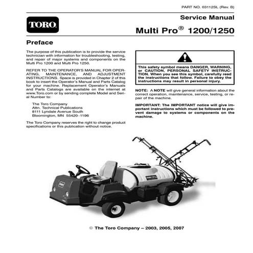 Toro multi pro 1200 sprayer service repair manual | PDF