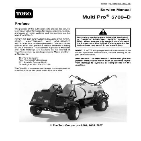 Toro multi pro 5700-d sprayer service repair manual | PDF | First Aid ...