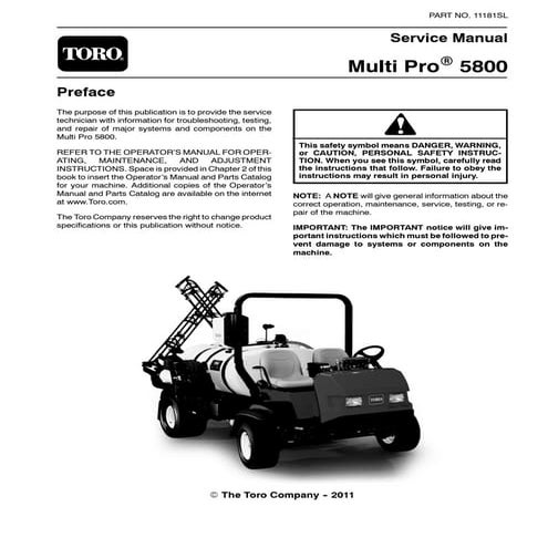 Toro multi pro 5800 sprayer service repair manual | PDF