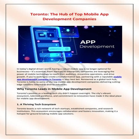 Toronto: The Hub of Top Mobile App Development Companies | PDF