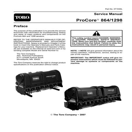 Toro pro core 864 1298 service repair manual | PDF
