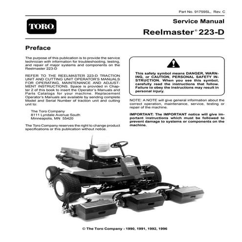 Toro groundsmaster 325 d mower service repair manual | PDF