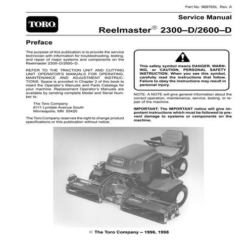 Toro reelmaster 2600 d mower service repair manual | PDF