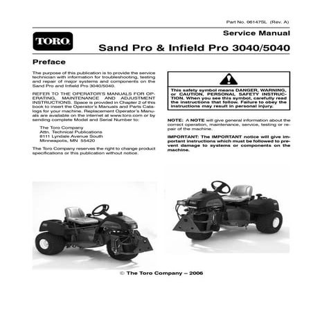 Toro sand pro and infield pro 3040 5040 service repair manual | PDF