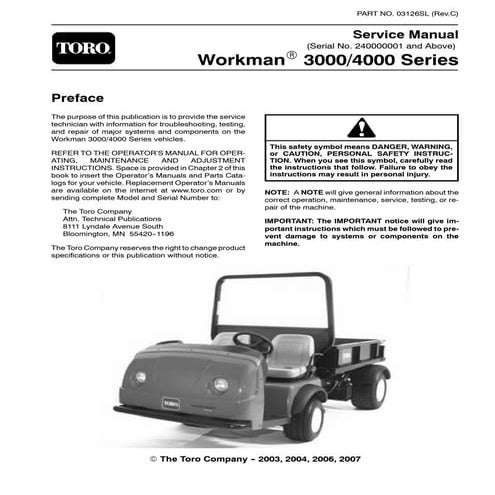 Toro workman 4000 series service repair manual sn 240000001 and above | PDF