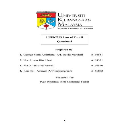 Tort Tutorial Answer Question 5 | DOCX