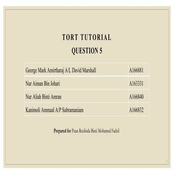 Tort Tutorial Answer Question 5 (Slides) | PPT