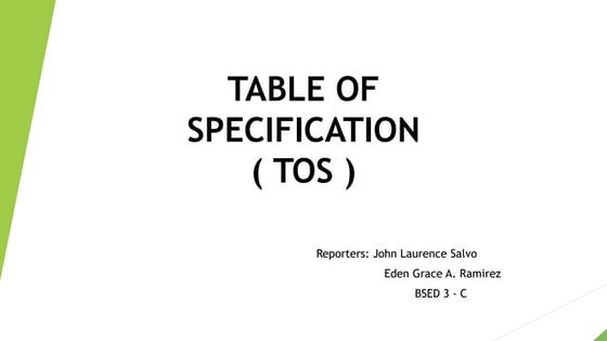 Table of specifications | PPT