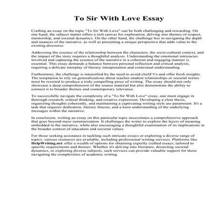To Sir With Love Essay.pdf | Education