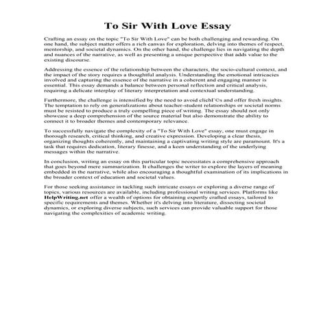 To Sir With Love Essay | PDF