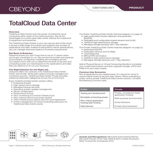 Total cloud data center product sheet | PDF | Cloud Computing | Internet