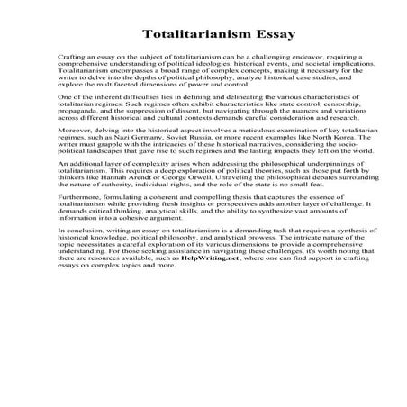 Totalitarianism Essay. Methodist University | PDF