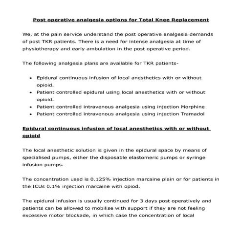 Total knee replacement post op pain control protocol for surgeons Al ...