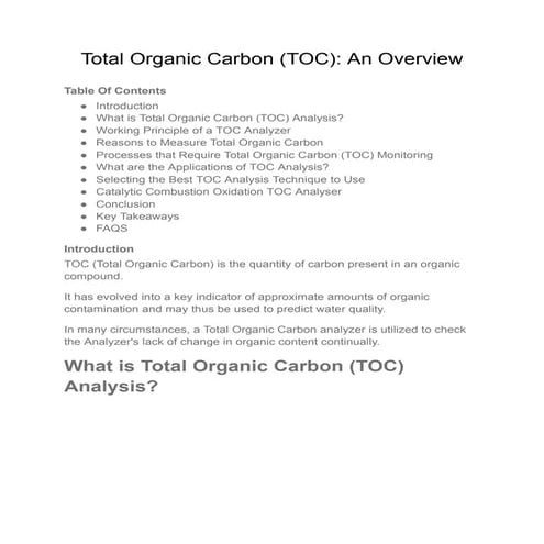 Total Organic Carbon (TOC): An Overview | PDF