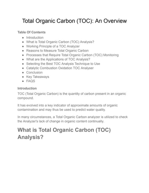 Total Organic Carbon Analyzer Principles | PDF | Chemistry | Science