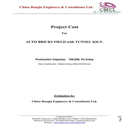 Total project cost of 100000 pcs auto brick field | PDF