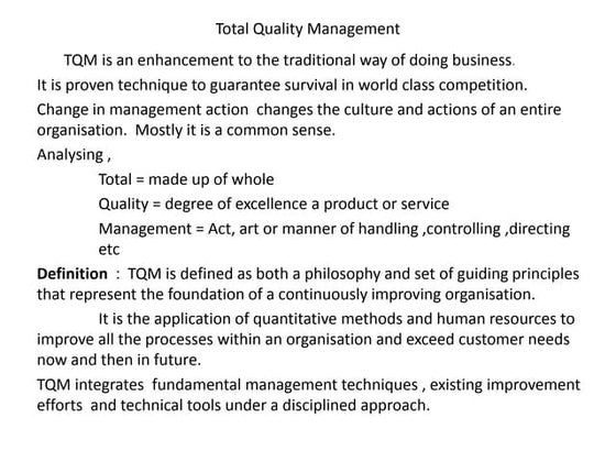 Total Quality Management (TQM) | PPTX | Business Administration | Business