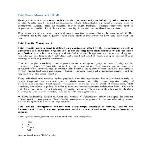Total quality management as # 01 | PDF