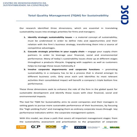 Total Quality Management (TQM) for Sustainability | PDF