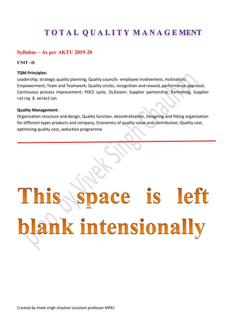 Total quality management unit 1 | PDF