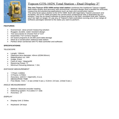 Total station topcon gts 102 n | DOC
