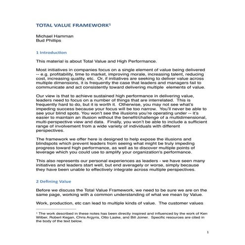 Total Value Framework: An Integral, Holistic Approach to Organizational ...