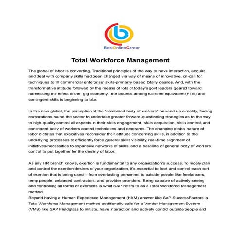 Manage Total Workforce with SAP Solutions | PDF