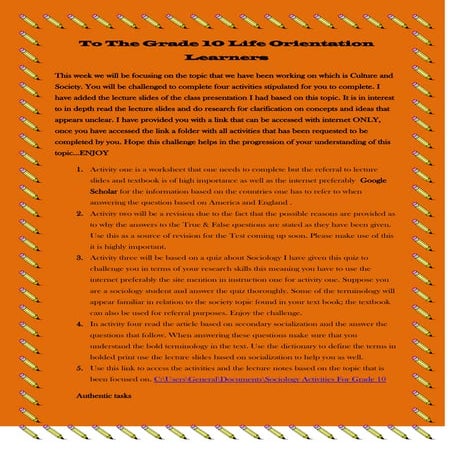 To the grade 10 life orientation learners | DOCX