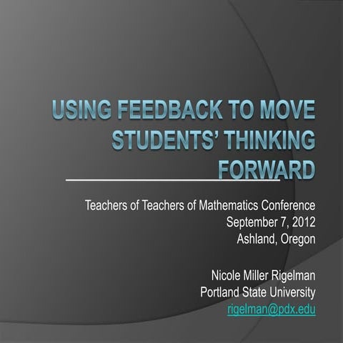 Using Feedback to Move Students' Thinking Forward | PPT