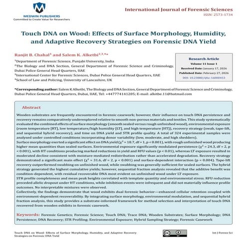 Touch DNA on Wood: Effects of Surface Morphology, Humidity, and ...