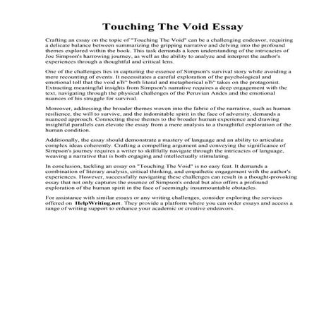 Touching The Void Essay. Touching the Void INTRO lesson - GCSE English ...