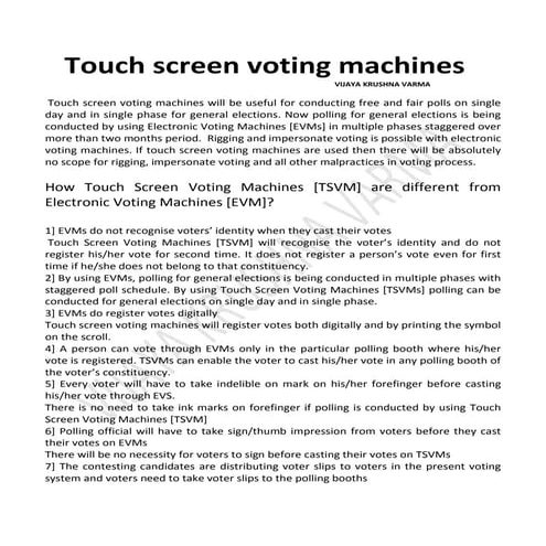Touch screen voting machines | PDF