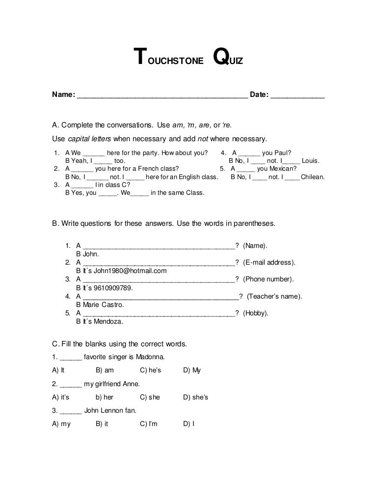 Touchstone quiz Touchstone quiz
