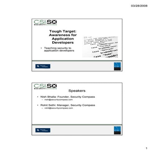 Tough Target: Awareness for Application Developers | PDF