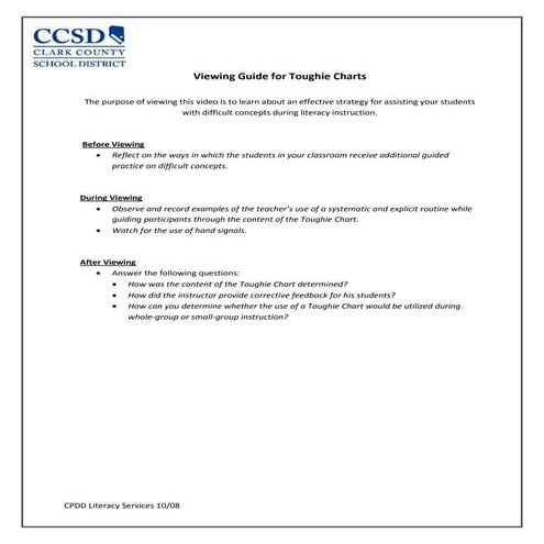 Toughie charts viewing guide and procedure | DOCX