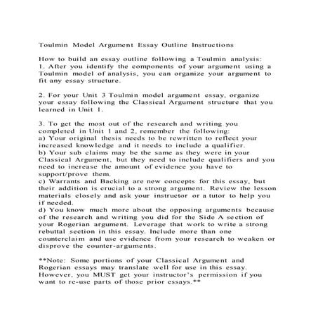 Toulmin Model Argument Essay Outline Instructionshow To Build
