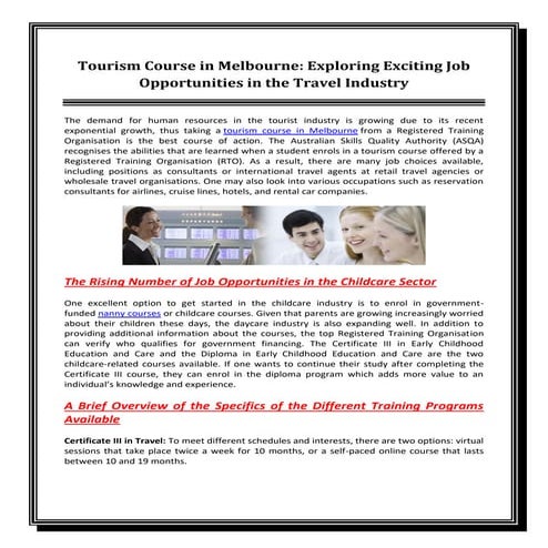 Tourism Course in Melbourne Exploring Exciting Job Opportunities in the Travel Industry | PDF